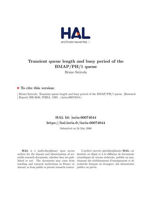 pdf transient queue length and busy period of the …transient queue