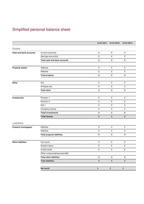 40 Free Printable Personal Balance Sheet Templates [excel]
