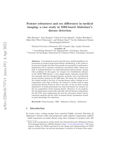 Pdf Feature Robustness And Sex Differences In Medical Imaging A Case
