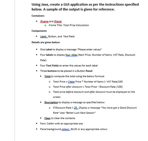 Solved Using Java Create A GUI Application As Per The Chegg Com