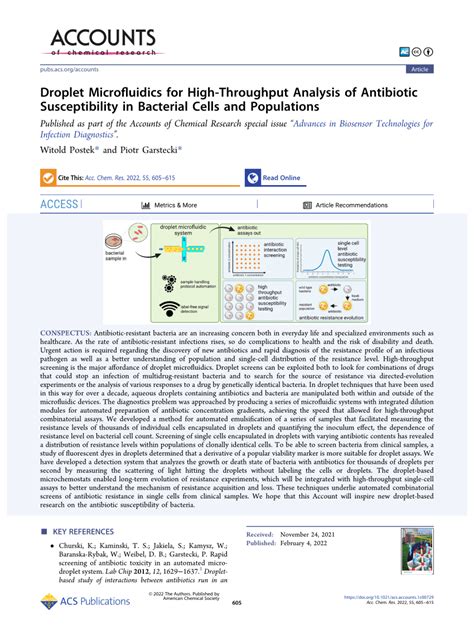 Pdf Droplet Microfluidics For High Throughput Analysis Of Antibiotic Susceptibility In