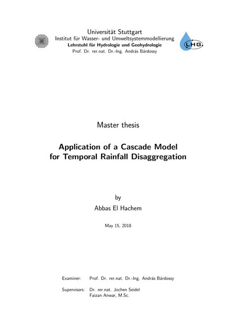 pdf application of a cascade model for temporal rainfall disaggregation