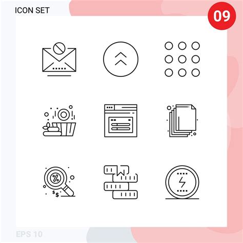 User Interface Pack Of 9 Basic Outlines Of Website Page Call Internet
