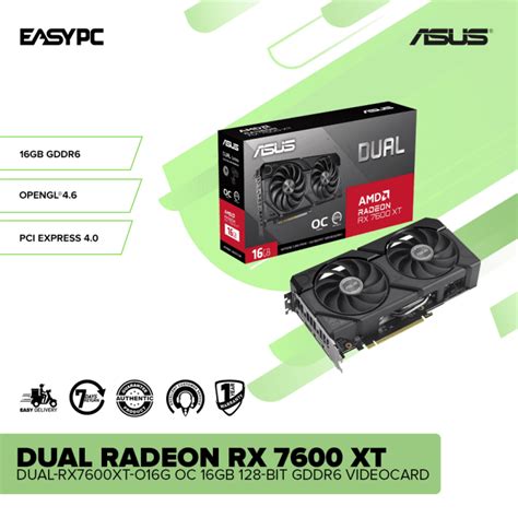 EasyPC ASUS Dual RX 7600 XT DUAL RX7600XT O16G OC 16GB 128 Bit GDDR6 Videocard Graphics Card