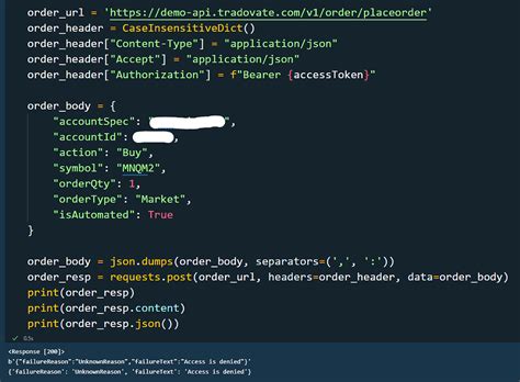 trouble placing orders w the api tradovate forum