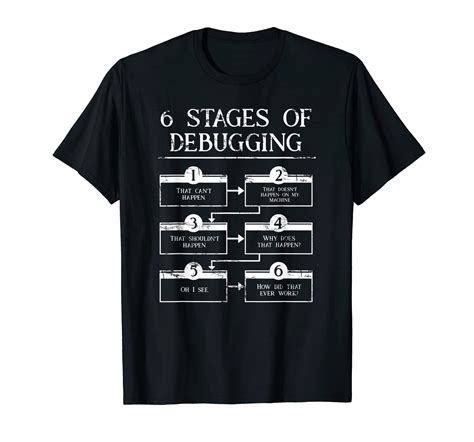 6 stages of debugging computer programming geek nerd t shirt new