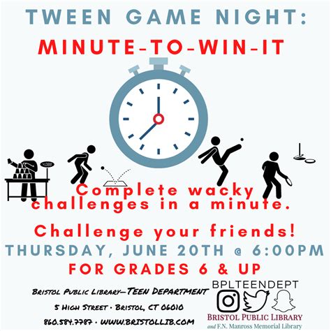 Tween Game Night Minute To Win It Bristol Public Library