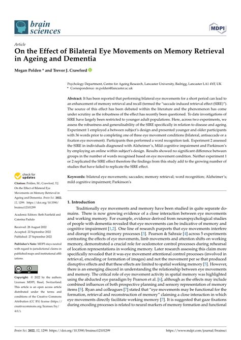 Pdf On The Effect Of Bilateral Eye Movements On Memory Retrieval In Ageing And Dementia