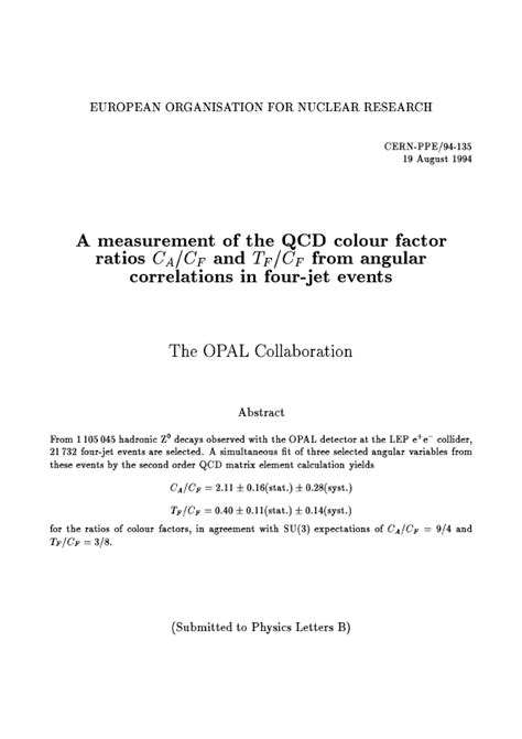 Pdf A Measurement Of The Qcd Colour Factor Ratios C A C F And T F C F From Angular