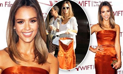 Jessica Alba Is Glamorous In Orange Satin Frock At Event Daily Mail