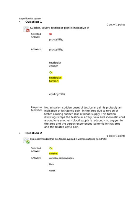 Quiz Reproductive System Reproductive System Question Out Of Points Sudden Severe