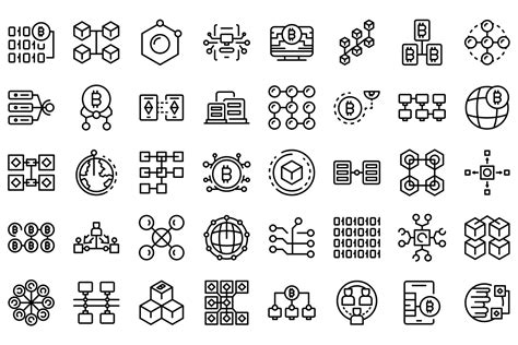 Block Chain Icons Set Outline Style Graphic By Ylivdesign · Creative