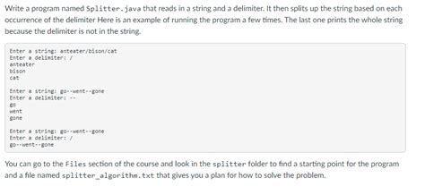 solved write a program named splitter java that reads in a