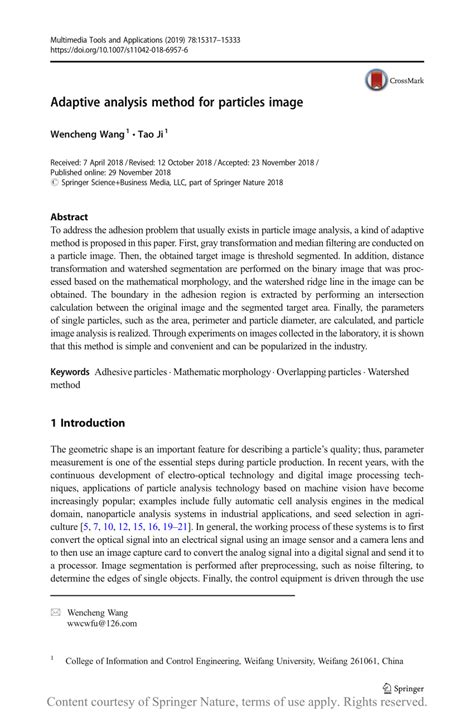 Adaptive Analysis Method For Particles Image Request PDF