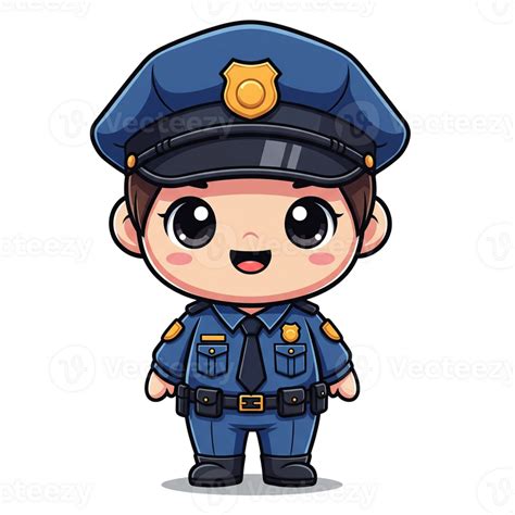 Chibi Character Profession Police Officer Cute Cop In Uniform With A