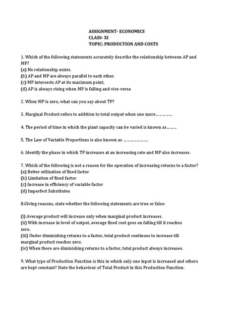 assignment production and cost pdf