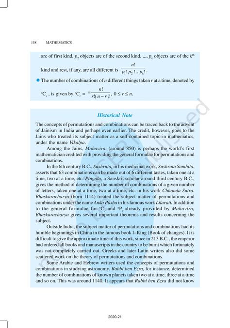Permutations And Combinations NCERT Book Of Class Mathematics