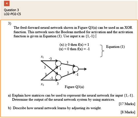 Solved The Feed Forward Neural Network Shown In Figure Can Be Used As An Xor Function This
