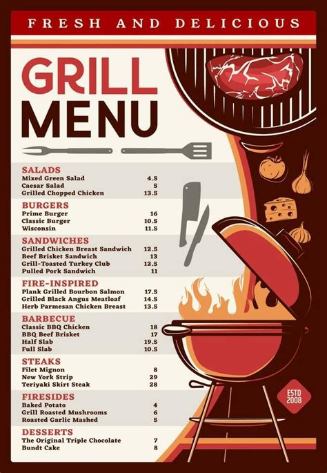 Grill Menu With Bbq Food Barbecue Cafe Simple Pub Menu Barbecue
