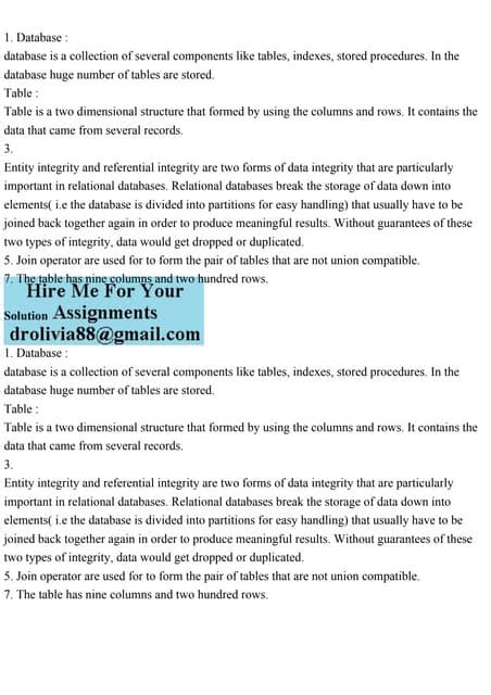 1 Database Database Is A Collection Of Several Components Like Tpdf
