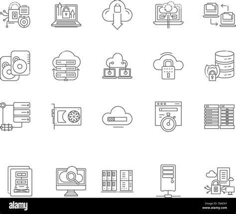 Computer Backup Service Line Icons Signs Vector Set Outline Illustration Concept Stock Vector