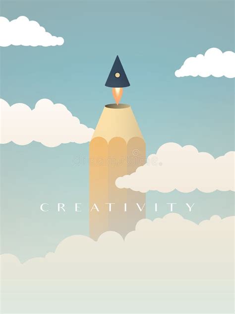 Creativity Vector Concept With Pencil Tip Flying Off As A Rocket Above