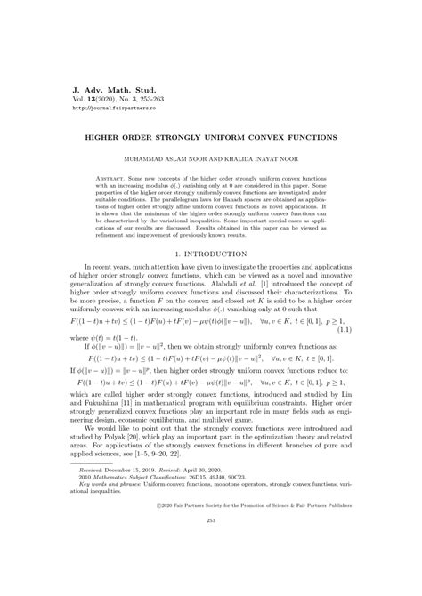 Pdf Higher Order Strongly Uniform Convex Functions