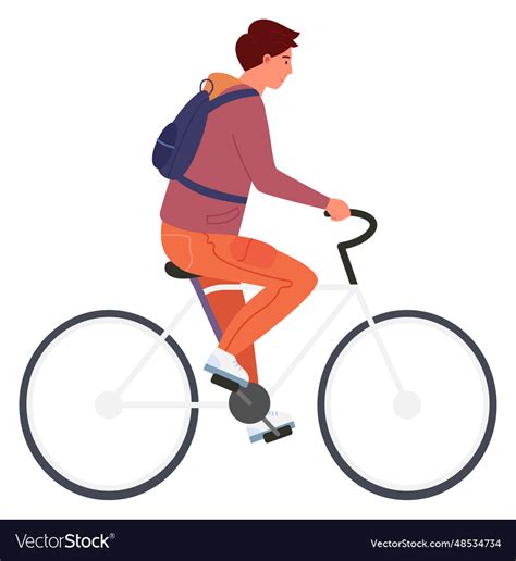 Guy Riding Bicycle Side View Street Road Vector Image