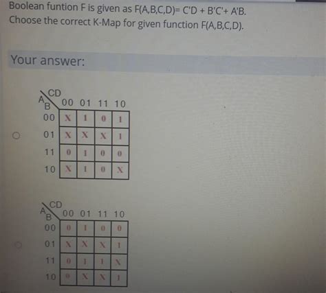 solved boolean funtion f is given as f a b c d c d b c