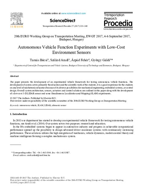 pdf autonomous vehicle function experiments with low cost environment