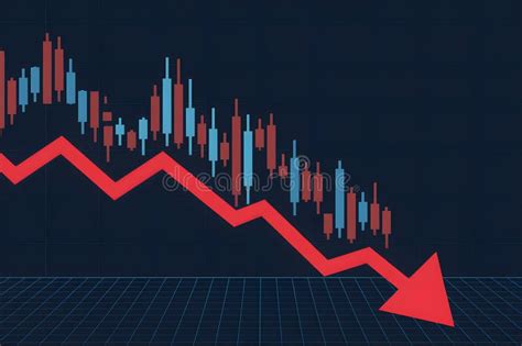 Stock Market Chart With Candlestick Bars Downward Trend Prominent Red Arrow Negative