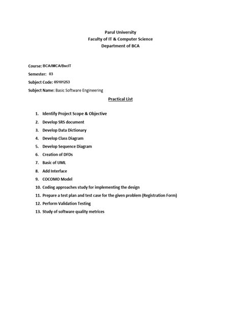 Parul University Faculty Of It And Computer Science Department Of Bca Pdf