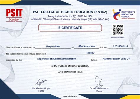 Thrilled To Announce That Ive Completed The Tableau Course At Psit College Of Higher Education