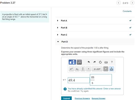 Solved Problem ③ of Constants A projectile is fired Chegg com