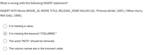 Solved What Is Wrong With The Following INSERT Statement Chegg