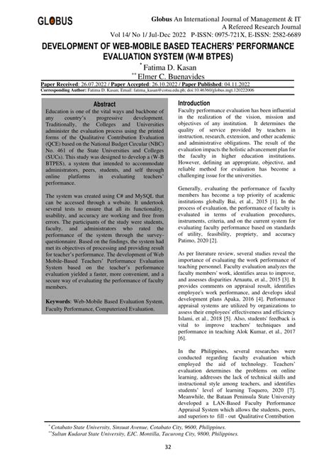 Pdf Development Of Web Mobile Based Teachers Performance Evaluation System W M Btpes