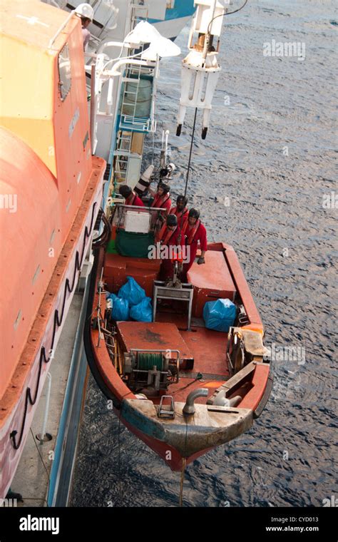 Work Boat Of The Seismic Vessel Cgg Alize Coming Along Side To Be