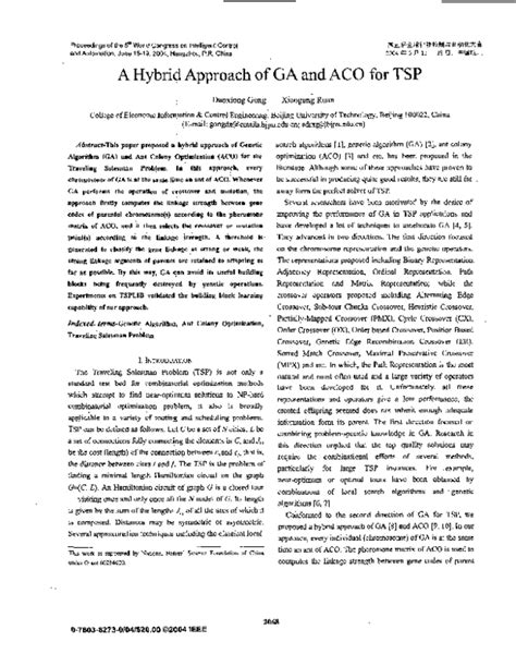 Pdf A Hybrid Approach Of Ga And Aco For Tsp