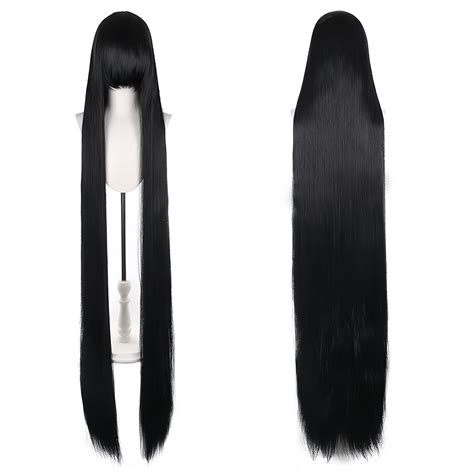 Aadesso 150cm 4 9 Feet Black Extra Long Anime Wig Heat Resistant Straight Synthetic