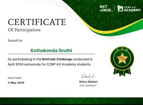 Sruthi Kothakonda On Linkedin Nxtwave Ccbp Certificate Rahulattuluri Nxtcode