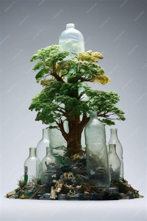 Premium Ai Image Pollution Concept Green Tree In Area Full Of Trash