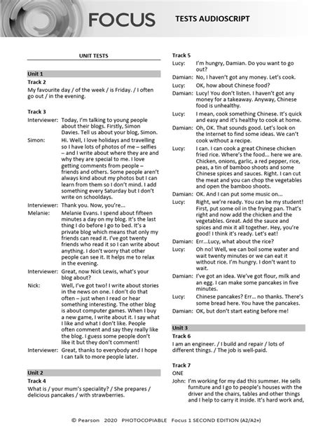 Focus1 2e Testing Programme Audioscript Pdf Foods Cuisine