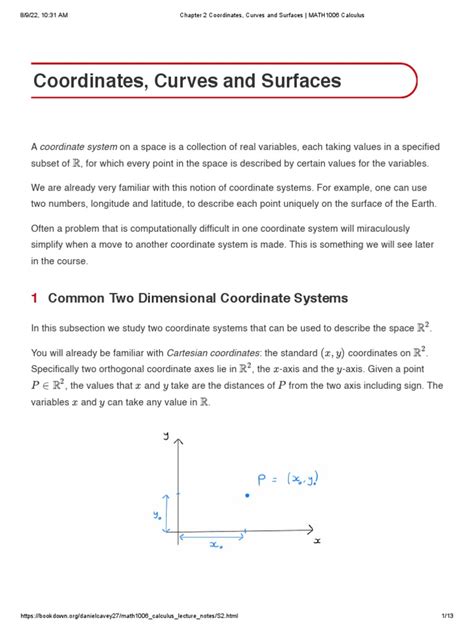 Chapter 2 Coordinates Curves And Surfaces Math1006 Calculus Pdf