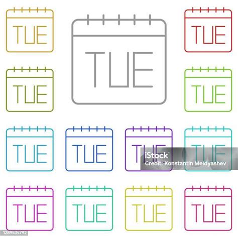 캘린더 화요일 멀티 컬러 아이콘 간단한 얇은 선 Ui 및 Ux 웹 사이트 또는 모바일 응용 프로그램에 대한 달력 아이콘의 윤곽 벡터 개념에 대한 스톡 벡터 아트 및 기타