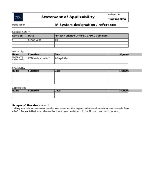 Template Iso42001 Statement Of Applicability 00 Pdf