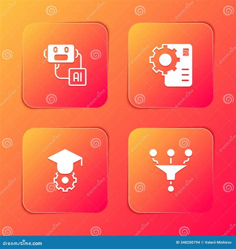 Set Artificial Intelligence Robot Neural Network Graduation Cap And