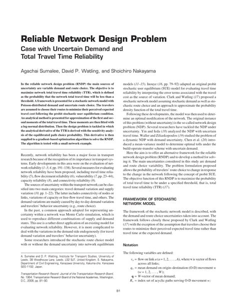 Pdf Reliable Network Design Problem Case With Uncertain Demand And