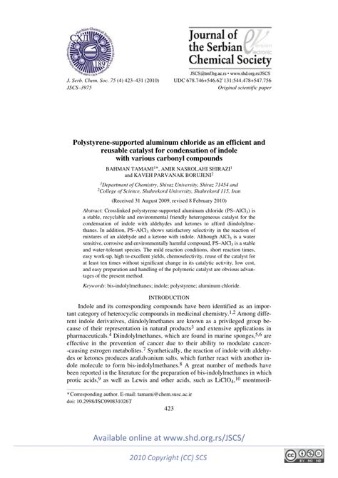 Pdf Polystyrene Supported Aluminum Chloride As An Efficient And