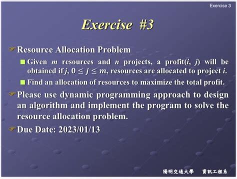 Solved Exercise 3 Resource Allocation Problem Given M