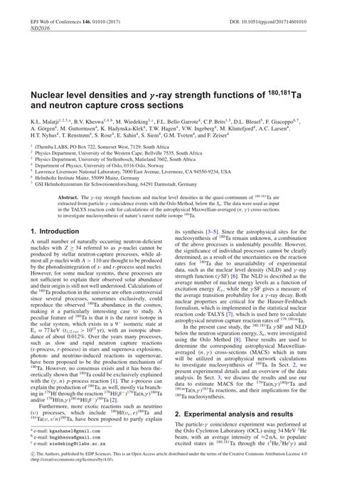 Pdf Nuclear Level Densities And γ Ray Strength Functions Of 180181